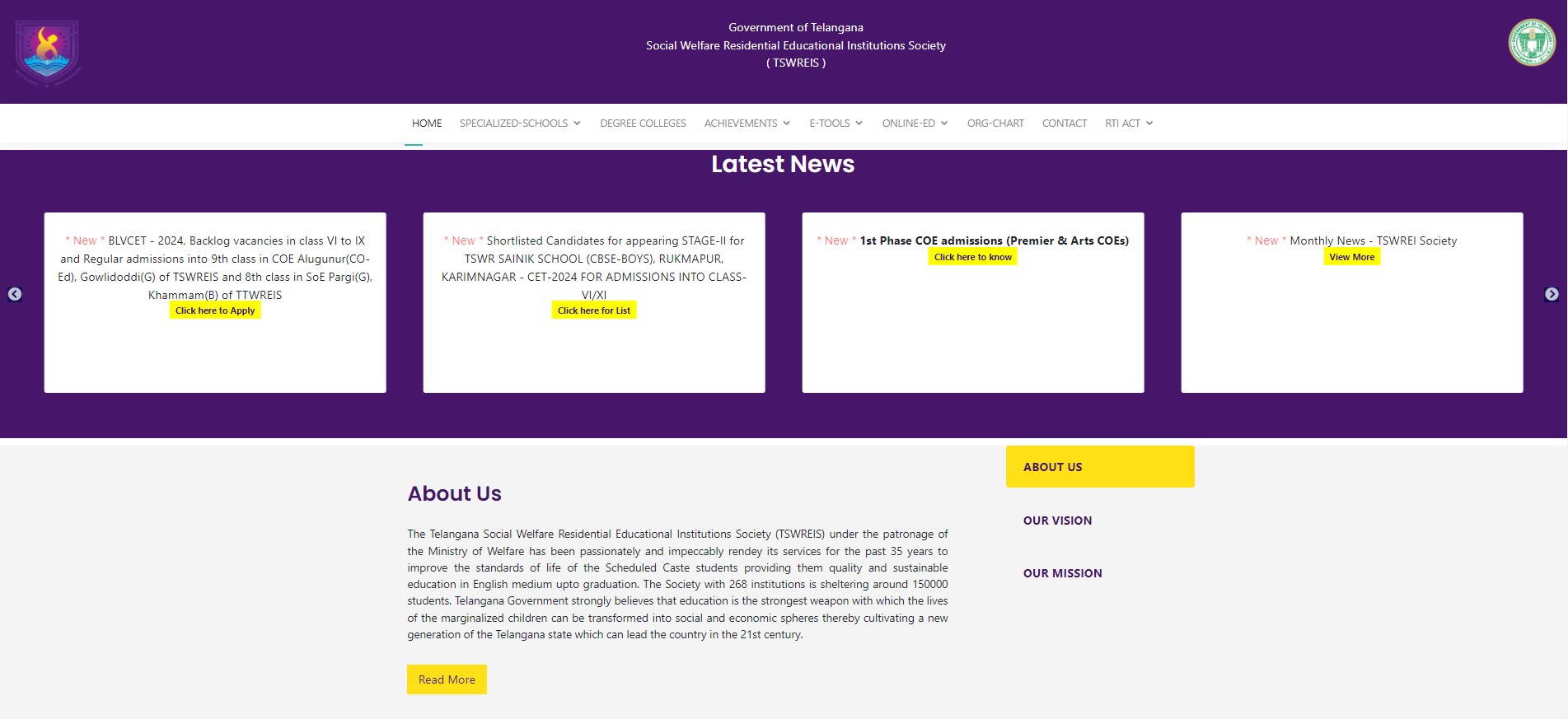 TSWR COE CET Hall Ticket 2024 Download www.tswreis.in